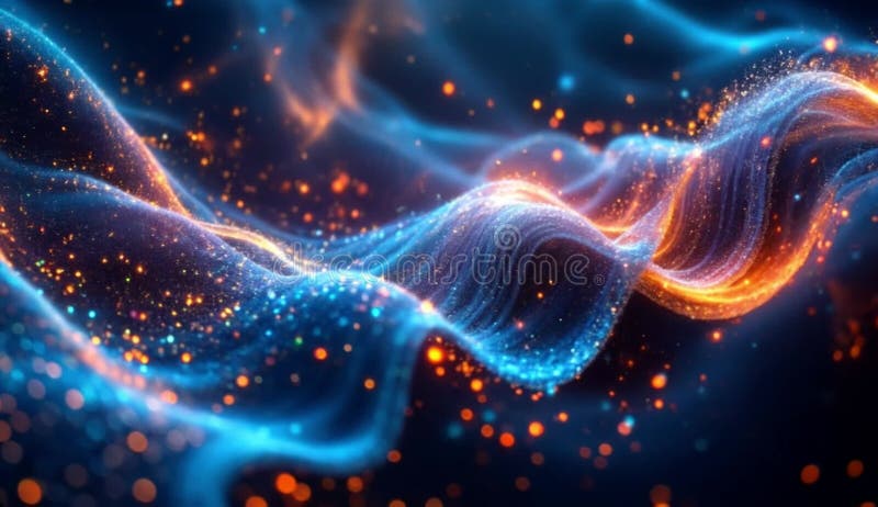 Futuristic Blue and Gold Wave Technology Animation in Dark Environment ...