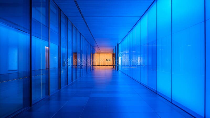 Futuristic Blue Hallway with Warm Tunnel Light Stock Illustration ...