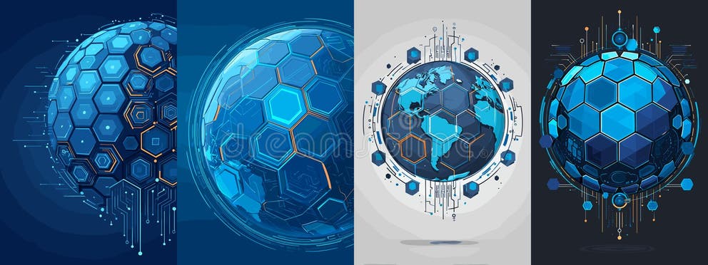 Futuristic Blue Hexagonal Globe with Digital Elements for Technology ...