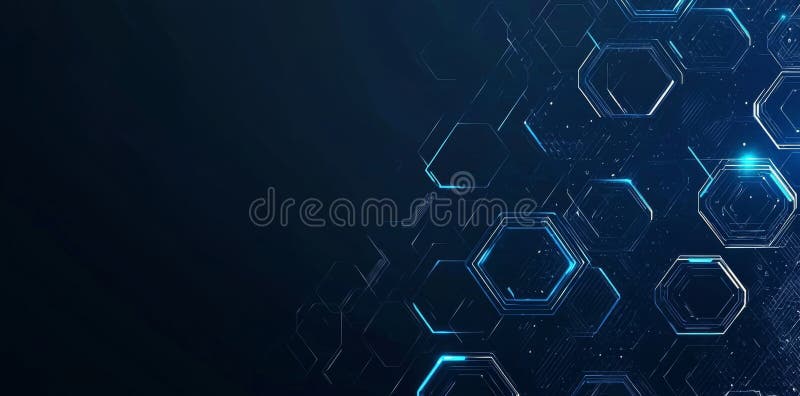 A Futuristic Blue Hi-tech Digital Technology Hall with an Illustration ...