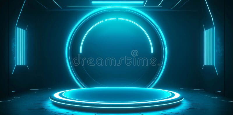 A Futuristic Blue Hi-tech Stage for a Product Showcase, with a Curved ...