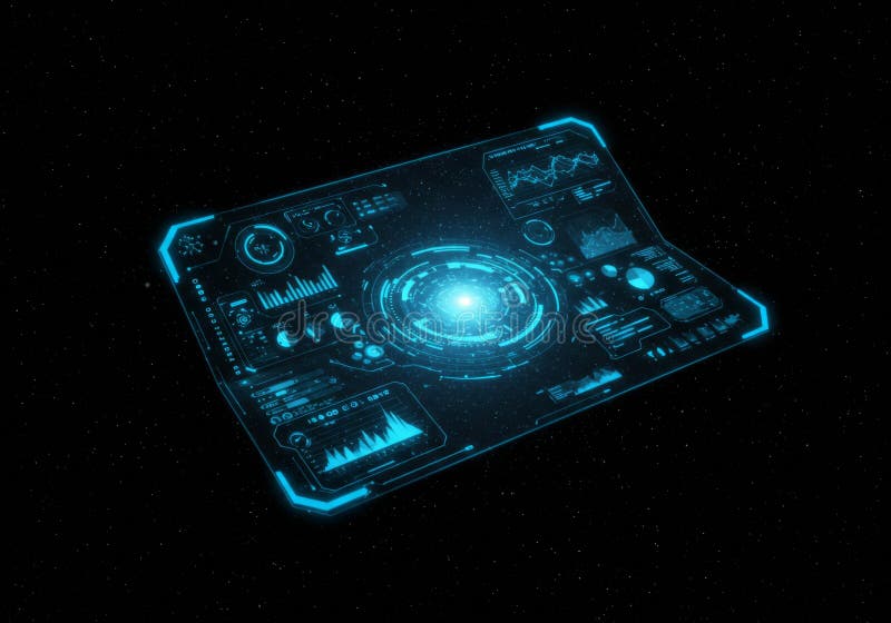 Futuristic Blue Hologram Interface in Space Stock Illustration ...
