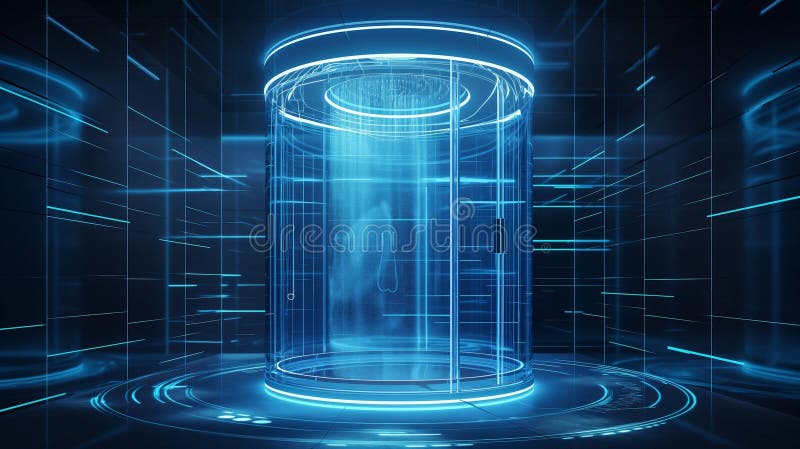 Futuristic Blue Holographic Chamber Stock Photo - Image of design ...