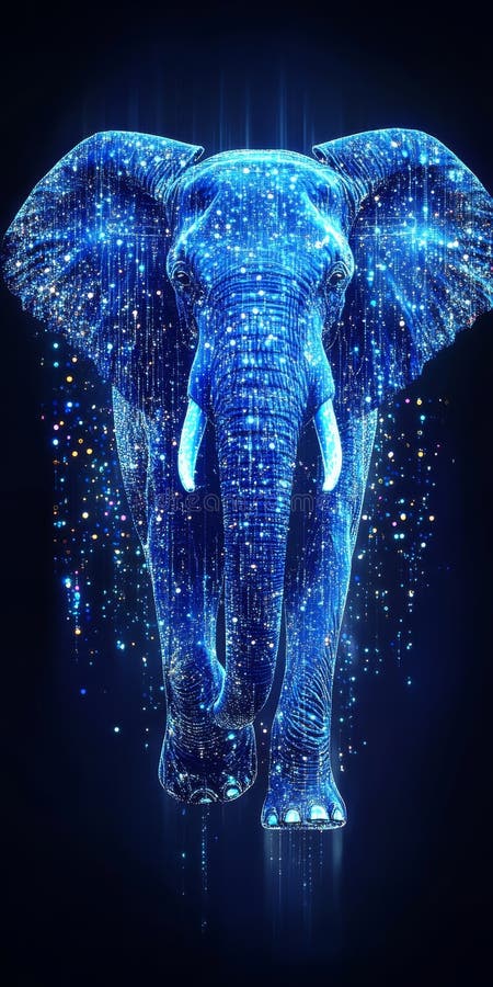 Futuristic Blue Holographic Elephant in Digital Space, Modern ...