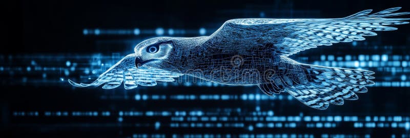 Futuristic Blue Holographic Falcon Soaring in Cyberspace, Symbolizing ...