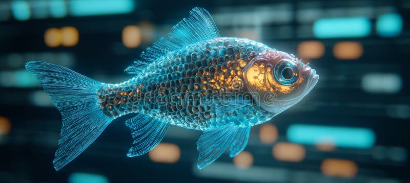 Futuristic Blue Holographic Goldfish in Digital Space, Modern ...