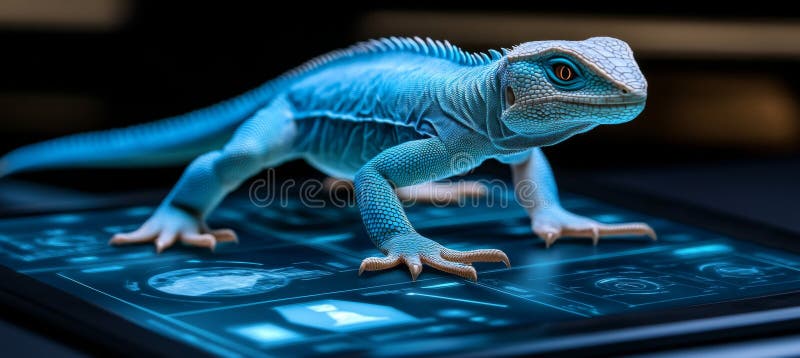 Futuristic Blue Holographic Lizard in Digital Space, Modern Technology ...