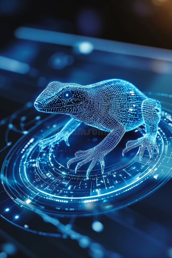 Futuristic Blue Holographic Lizard in Digital Space Modern Technology ...