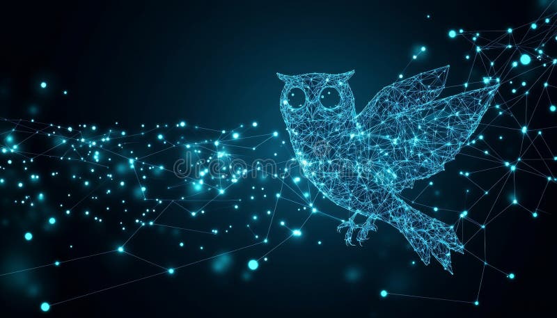 Futuristic Blue Holographic Owl Flying in Cyberspace, Night Bird ...