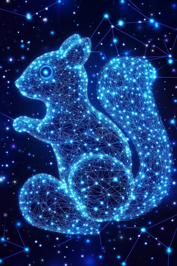 Futuristic Blue Holographic Squirrel, Modern Technology and Digital ...