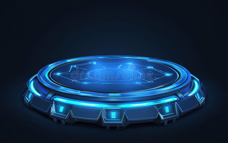 Futuristic Blue Hover Platform with Glowing Edges Set Against a Dark ...