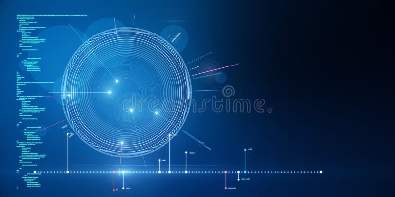 Futuristic Blue HUD Interface with Glowing Programming Code on Blurry ...