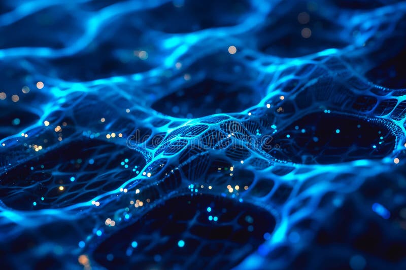 Futuristic Blue-hued Nanotech Concept with Glowing Lattice-like ...