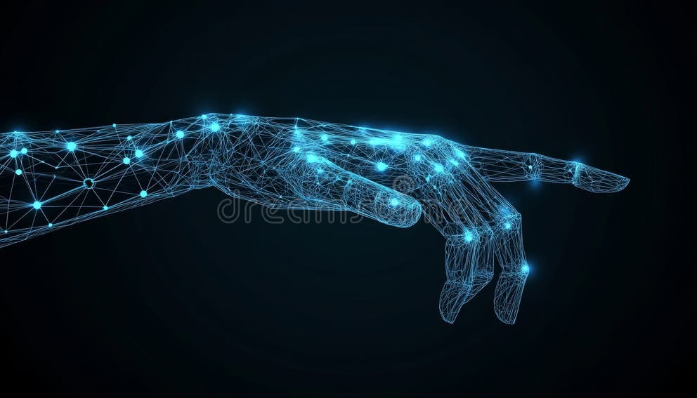 Futuristic Blue Human Hand Connecting To a Vibrant Network on Digital ...