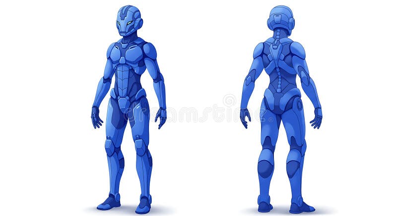 Futuristic Blue Humanoid Robot Depicted from Front and Back Angles ...