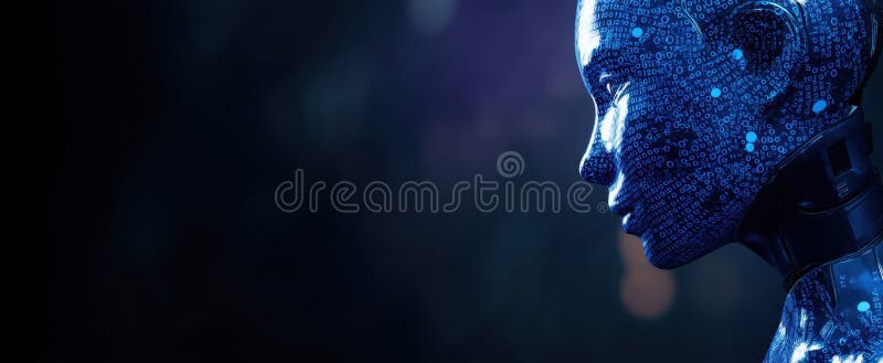 The Futuristic Blue Humanoid Robot with Digital Patterns and Advanced ...