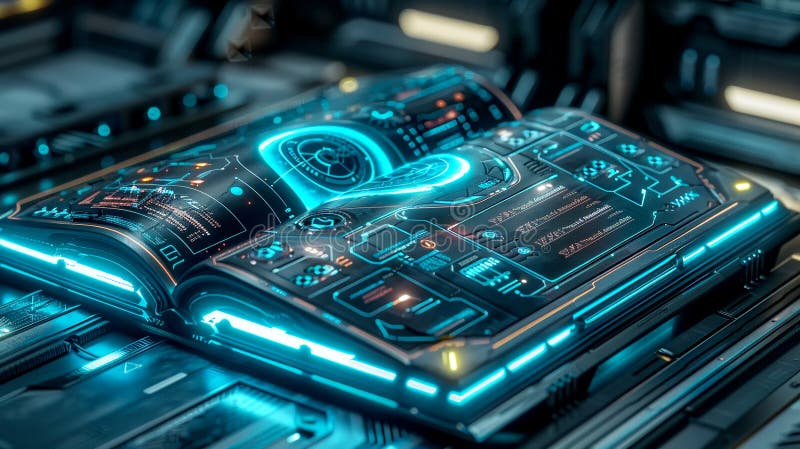 Futuristic Blue Illuminated Device with Digital Interface Displaying ...