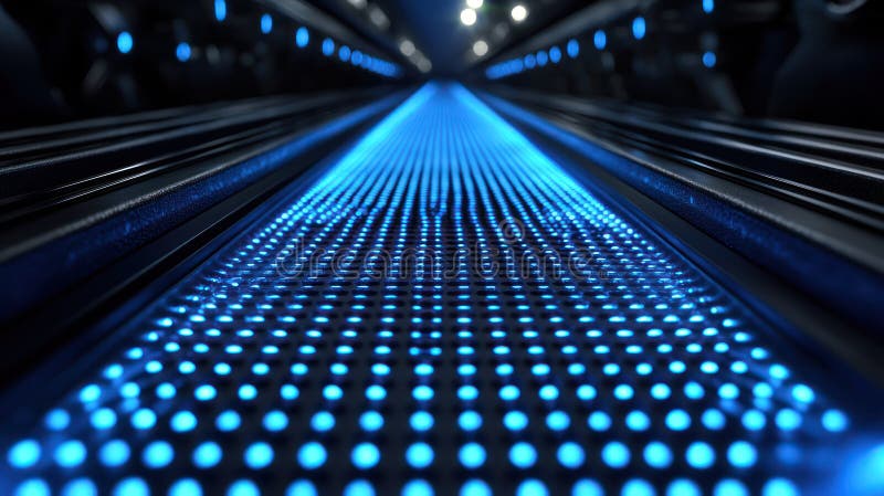 Futuristic Blue LED Corridor Data Flow, Technology Stock Illustration ...