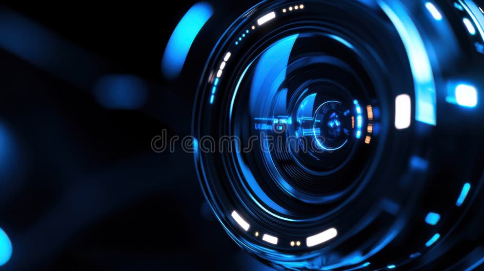 Futuristic Blue Lens Close-up for Technology and Innovation Design. Big ...