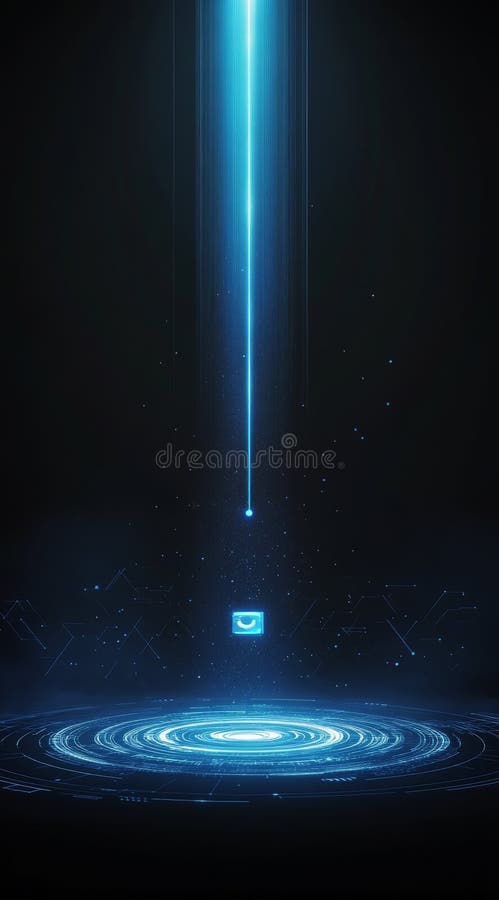Futuristic Blue Light Beam in a Dark Digital Landscape with Glowing ...