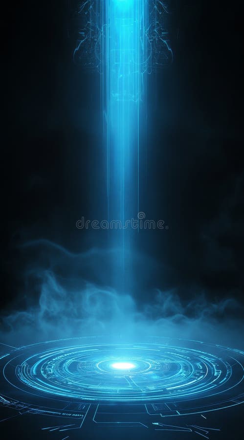 Futuristic Blue Light Beam Shining Down in a Digital Space with Stars ...
