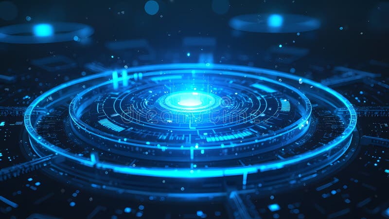 Futuristic Blue Light Rings Floating in a Dynamic Field Stock Image ...