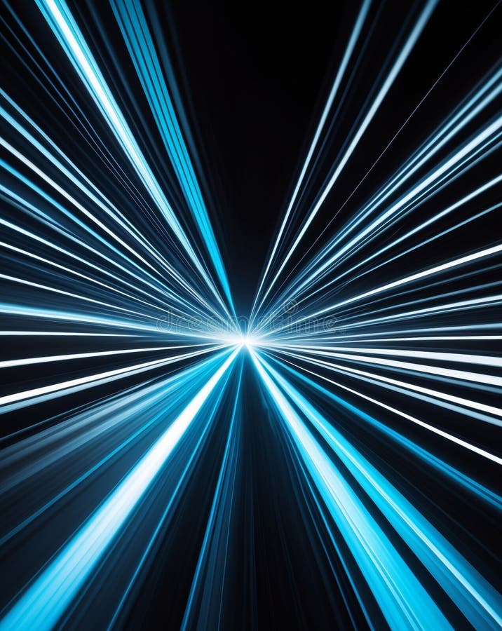 Futuristic Blue Light Speed Lines on Black Background Copy Space. Stock ...