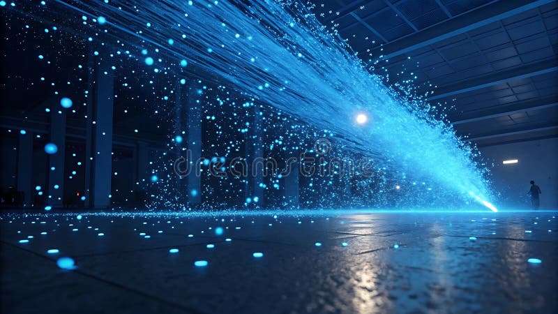 Futuristic Blue Light Streams and Particles in a Modern Structure ...