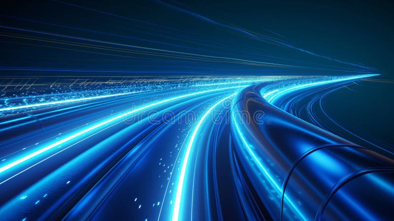 Futuristic Blue Light Trails on Curved Path Stock Image - Image of ...