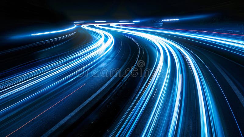Futuristic Blue Light Trails on Curved Path. a Dynamic Image of Bright ...