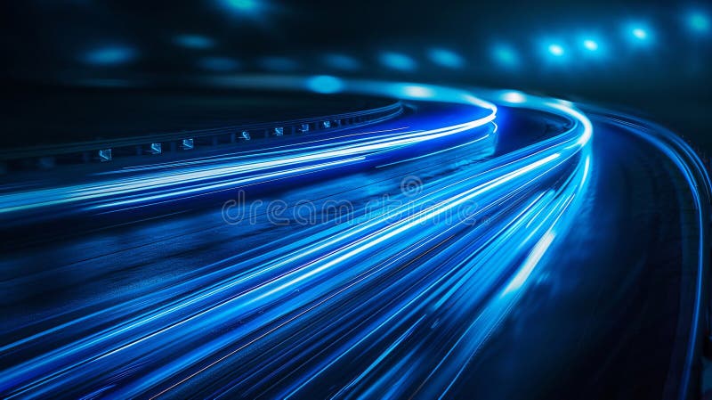 Futuristic Blue Light Trails on Curved Path. a Dynamic Image of Bright ...