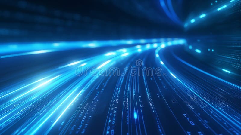 Futuristic Blue Light Trails in Digital Tunnel Stock Image - Image of ...