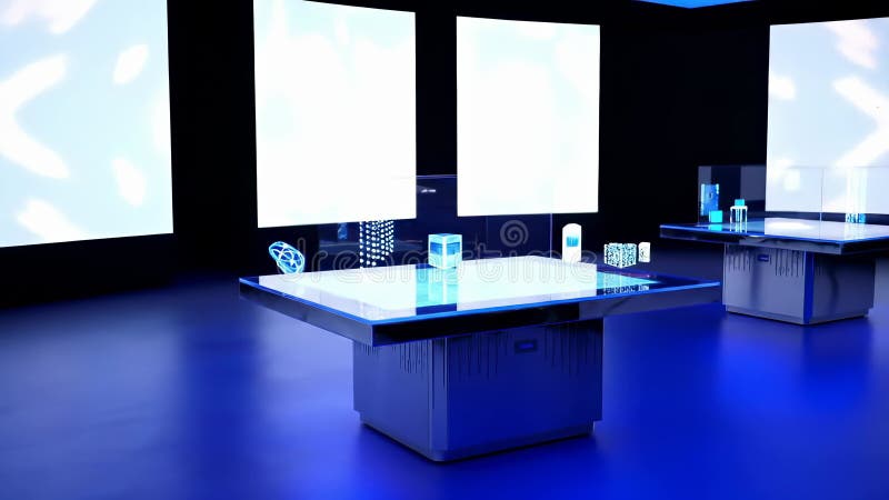 AI Blue-lit Room with Interactive Screens Stock Footage - Video of ...