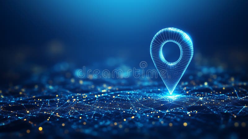 Futuristic Blue Location Pin on Digital Map Background Stock ...
