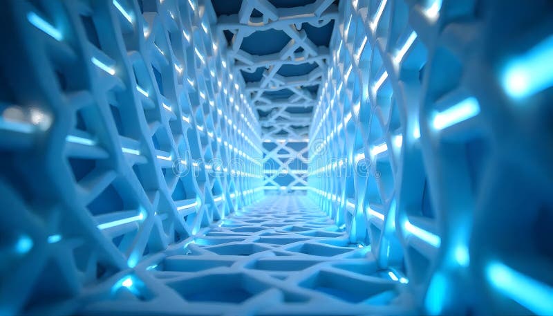 Futuristic Blue Luminous Corridor: Abstract 3D Render of a Modern ...