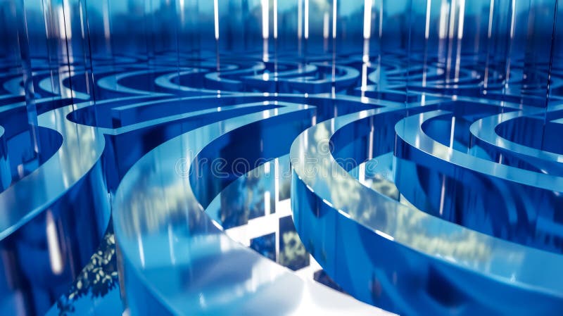 Futuristic Blue Maze Interior Design Stock Illustration - Illustration ...