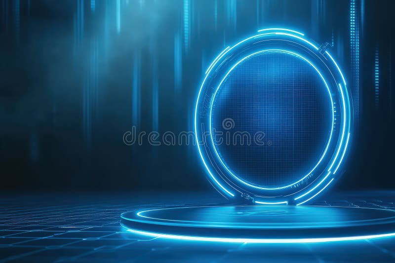 Futuristic Blue Neon Circle with Platform. Stock Illustration ...