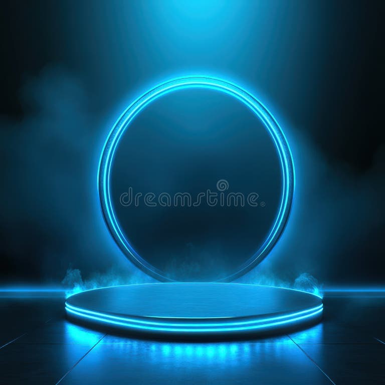 Futuristic Blue Neon Circle and Platform Product Display. Stock ...