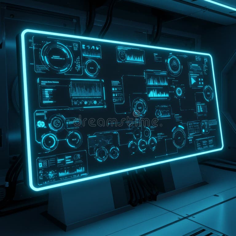 Futuristic Blue Neon Control Panel Interface Stock Illustration ...
