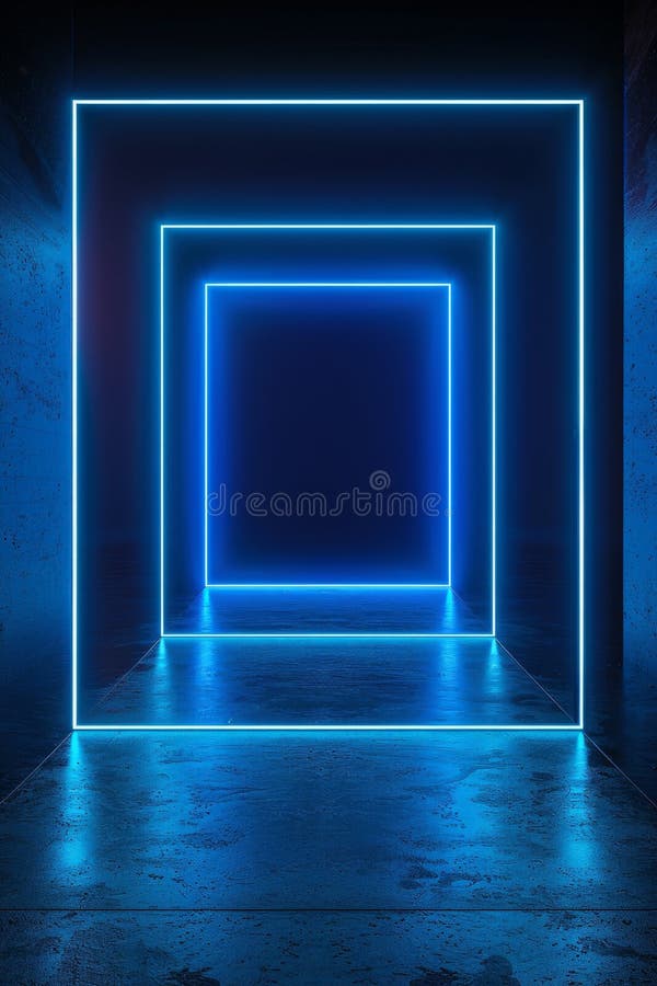 Futuristic Blue Neon Light Squares on Black Background Creating a ...