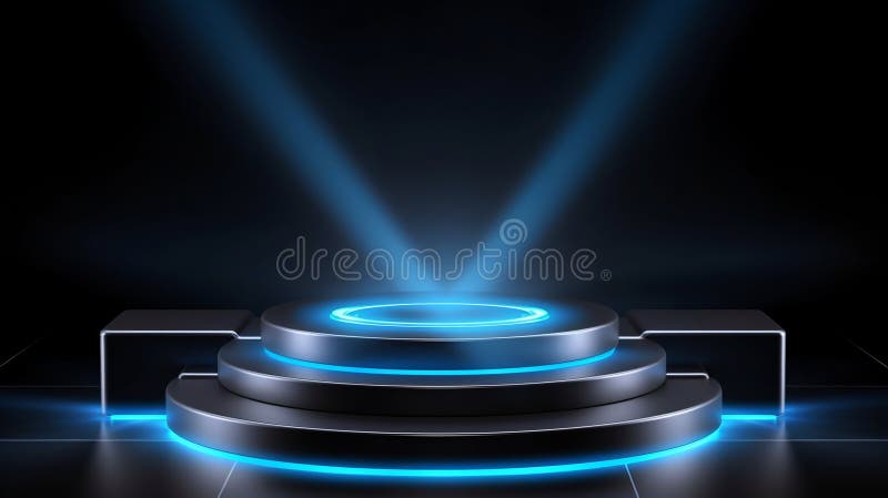 Futuristic Blue Neon Light Stage. Generative Ai Stock Illustration ...