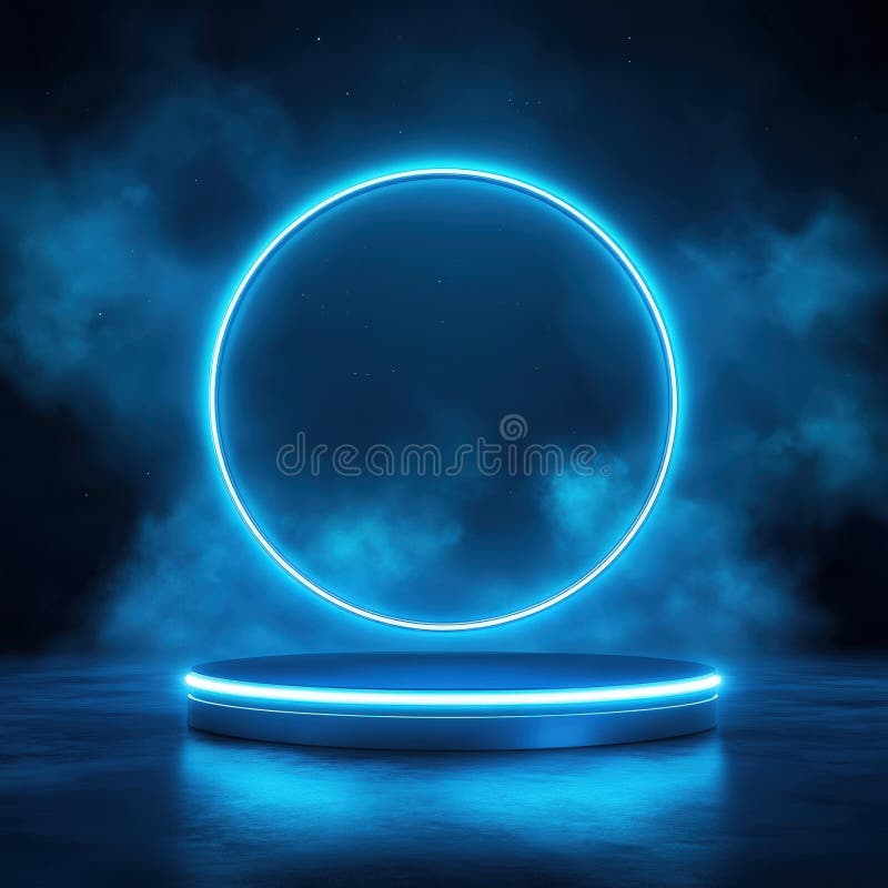 Futuristic Blue Neon Light Stage and Podium. Stock Illustration ...