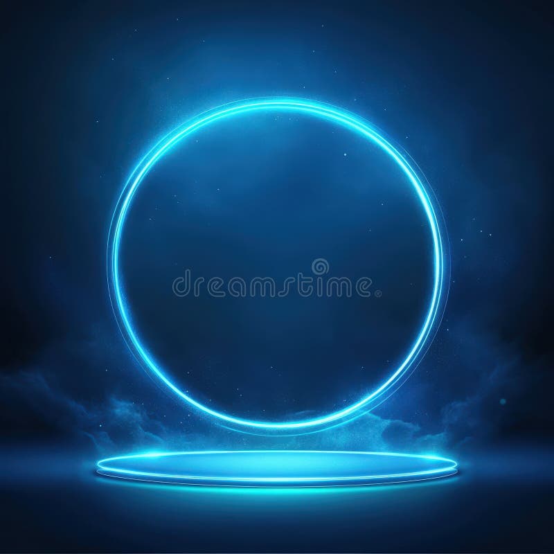 Futuristic Blue Neon Ring and Stage. Stock Illustration - Illustration ...