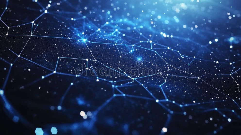 Futuristic Blue Network with Sparkling Node Connections in Space-themed ...