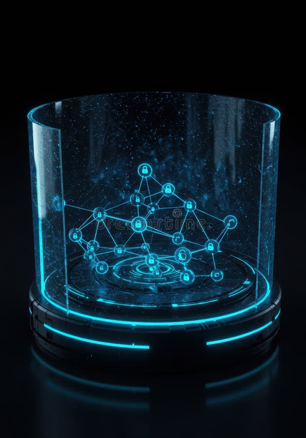 Futuristic Blue Network Visualization in Glass Cylinder Stock ...