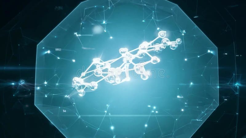 Futuristic Blue Octagon Screen with 3D Holographic Network Structure ...