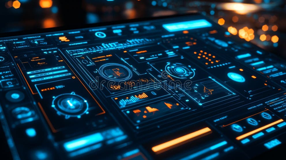 Futuristic Blue Orange Digital Interface Screen Technology HUD Display ...