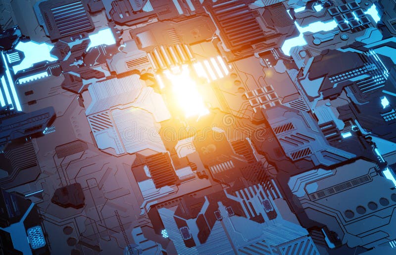 Futuristic Blue and Orange Tech Panel Background with Lots of Details ...