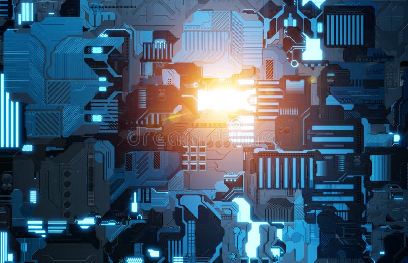Futuristic Blue and Orange Tech Panel Background with Lots of Details ...