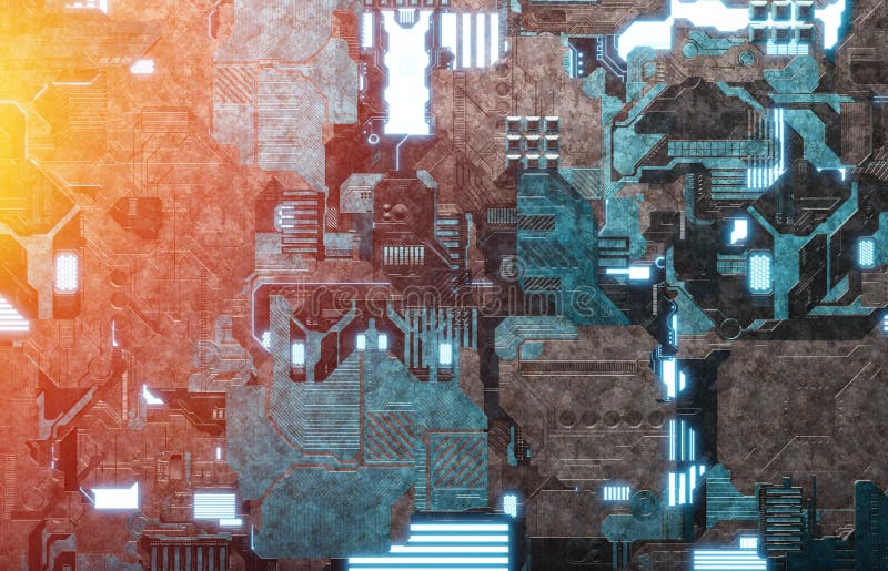 Futuristic Blue and Orange Tech Panel Background with Lots of Details ...